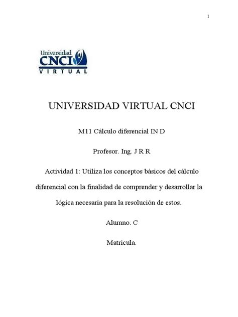 Calculo Diferencial Actividad 1 Cnci Pdf Raíz Cuadrada Álgebra