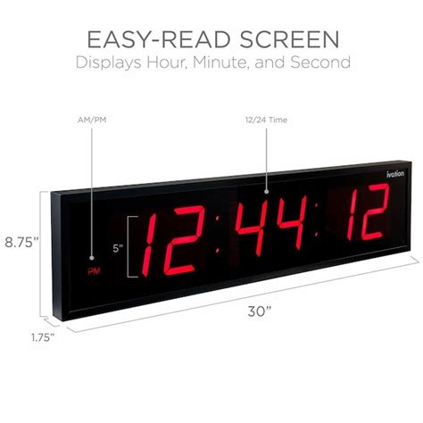 Ivation Large Led Digital Wall Clock Black Modern Oversized 23 In