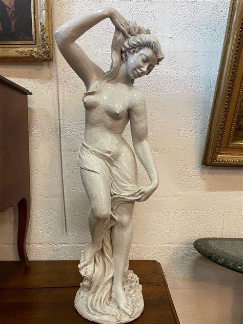 Proantic Large Sculpture Representing A Partially Naked Woman In Enam