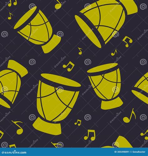 Djembe Or Drum Music Instrument With Notes Print Stock Illustration