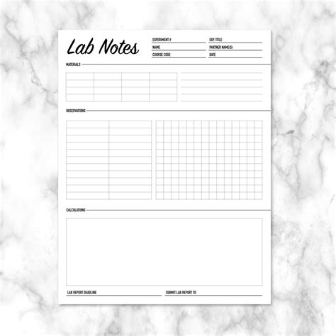 LABORATORY NOTEBOOK TEMPLATES Lab Notebook Templates Lab Book Printable Template Lab Report Etsy