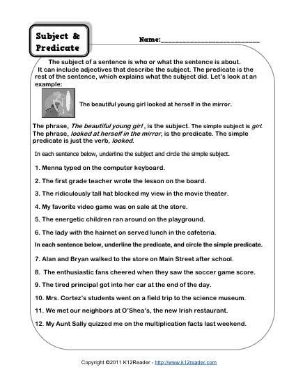 Subject And Predicate Worksheets Worksheets Library