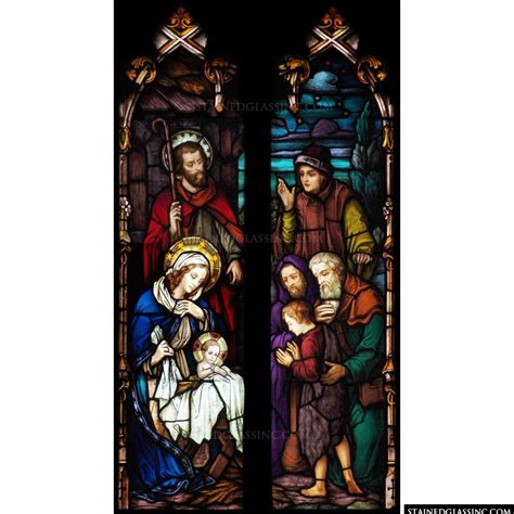 Shepherds At The Nativity Religious Stained Glass Window