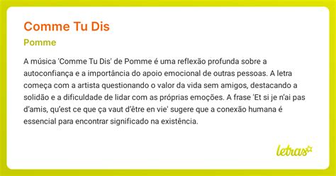 Significado Da Música Comme Tu Dis Pomme Letrasmusbr
