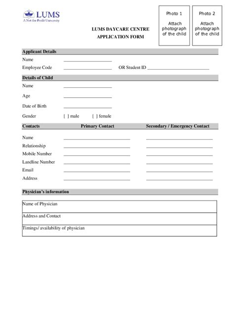 Fillable Online Lums Daycare Centre Application Form Fax Email Print