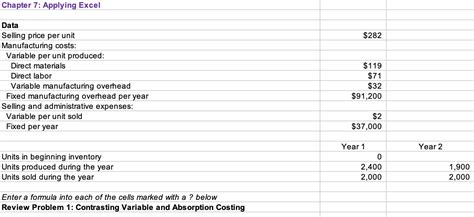 solved chapter 7 applying excel data selling price per unit