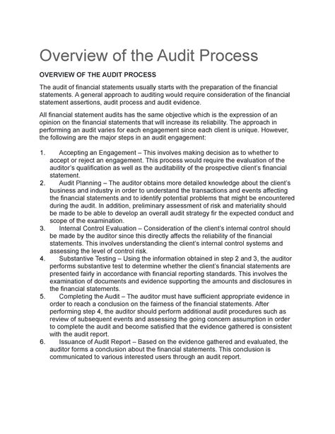 Overview Of The Audit Process Auditing Overview Of The Audit Process OVERVIEW OF THE AUDIT