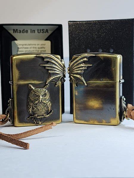 Jual Zippo Original Owl Skull Mask Design 4 Sisi Antique Gold Japan