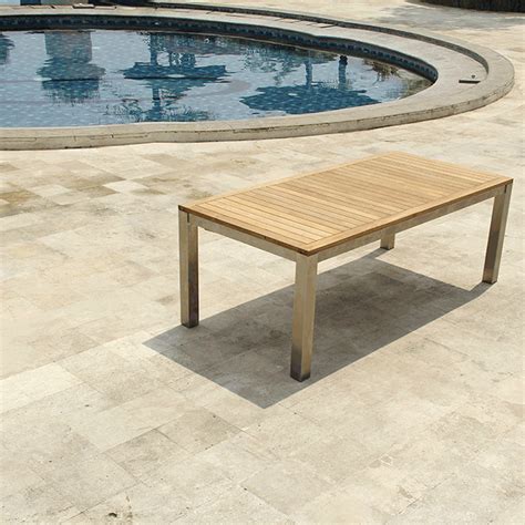 122 Inch Teak Steel Outdoor Front Slide Extension Rectangular Table Si