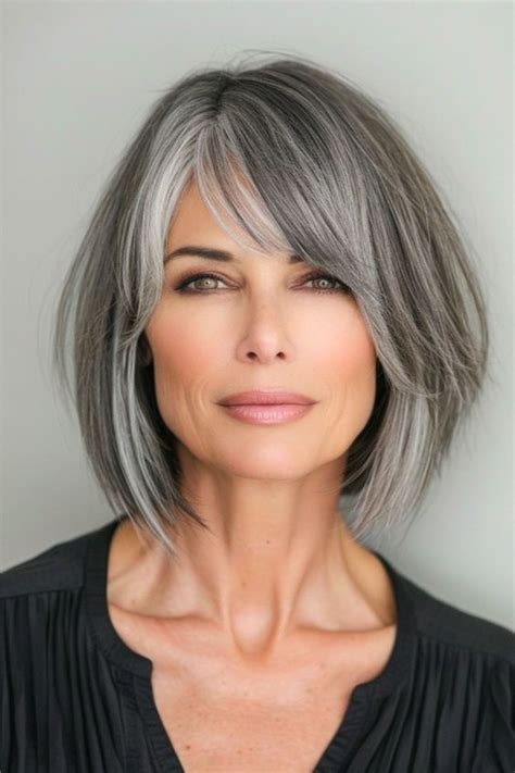 A Smoky Salt And Pepper Bob Combines The Edge Of Sharp Angles With The