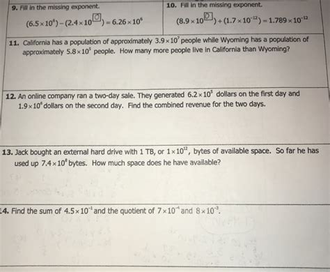 Solved 10 Fill In The Missing Exponent 9 Fill In The