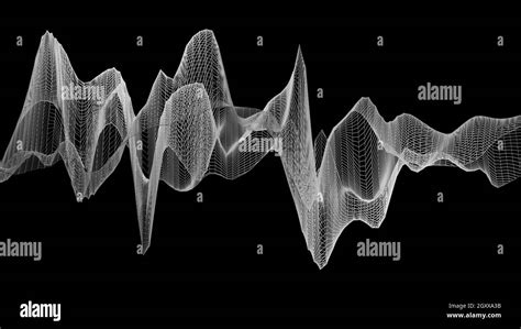 Monochrome Grey 3d Wireframe Wave Structure Abstract Visualization Of Audio Sound Waves Against