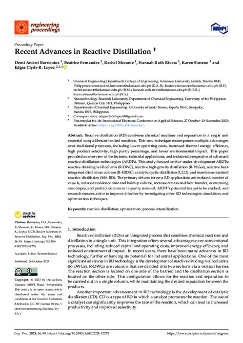 Pdf Recent Advances In Reactive Distillation