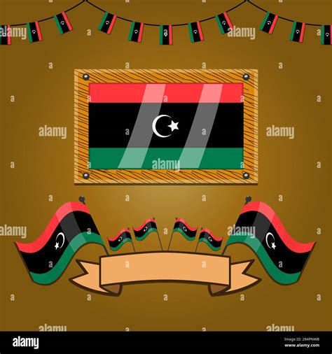 Libya Flags On Frame Wood Label Simple Gradient And Vector