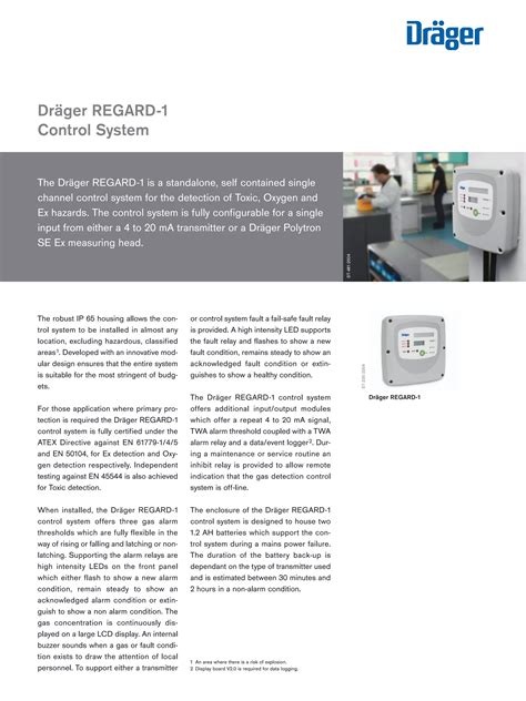 Drager REGARD 1 Fixed Gas Detector Control System Spec Sheet PDF