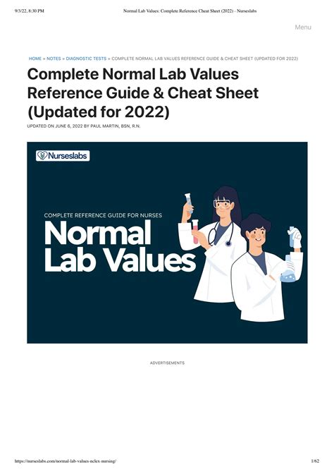 Solution Normal Lab Values Complete Reference Cheat Sheet