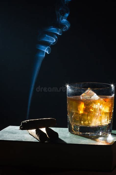 Strange Smoke Moving Up From Cigar And Whisky Stock Image Image Of