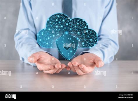 Cloud Technology Polygonal Wireframe Cloud Storage Sign With Shield