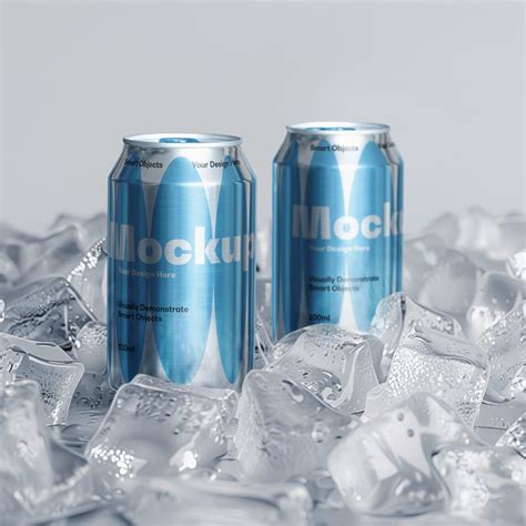 Free Ice Cubes And Soda Cans Mockup Psd