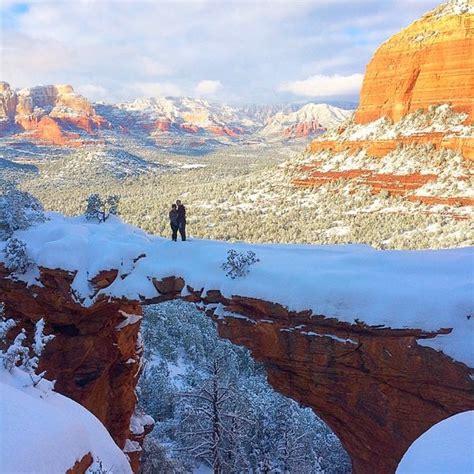 A Walk Across The Snow Covered Devils Bridge In Sedona Appears