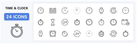 Set Of 24 Time And Clock Web Icons In Line Style Timer Speed Alarm Calendar Vector Illustration