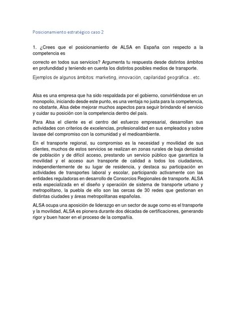 Caso 2 Posicionamiento Estratégico Pdf