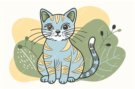 Un Dibujo De Un Gato Con Una Franja Amarilla En La Cabeza Vector Premium