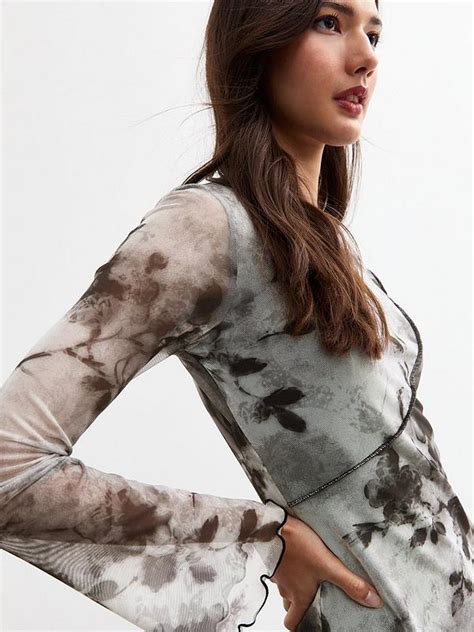 New Look Exposed Seam Mesh Mini Dress Floral Print Very