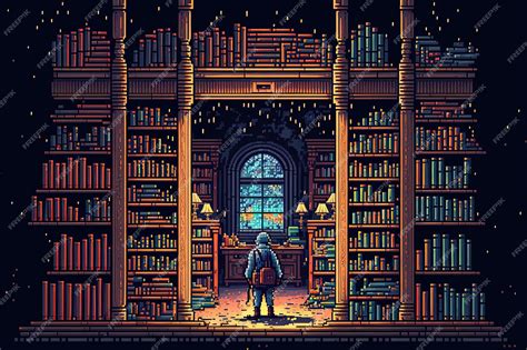 Premium Ai Image Pixel Art Old Library Book Library Background In