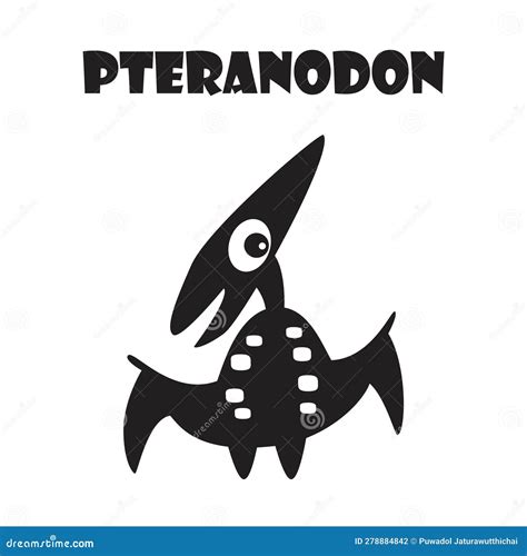 Pteranodon Cute Dinosaurs Cartoon Characters Silhouette Black