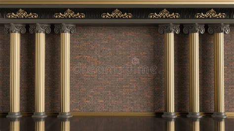Golden Classical Columns And Wall Background With Bricks Stock Illustration Illustration Of