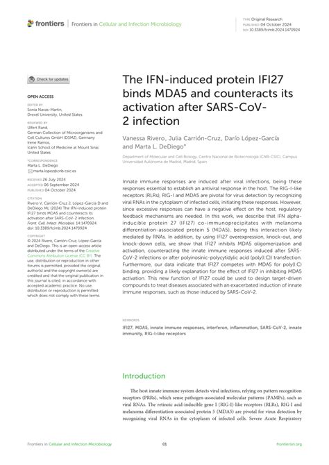 Pdf The Ifn Induced Protein Ifi27 Binds Mda5 And Counteracts Its Activation After Sars Cov 2