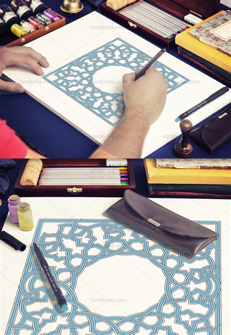 وکتور طرح کادر تذهیب فیروزه ای طرح لایه باز گرافیک با طعم تربچه