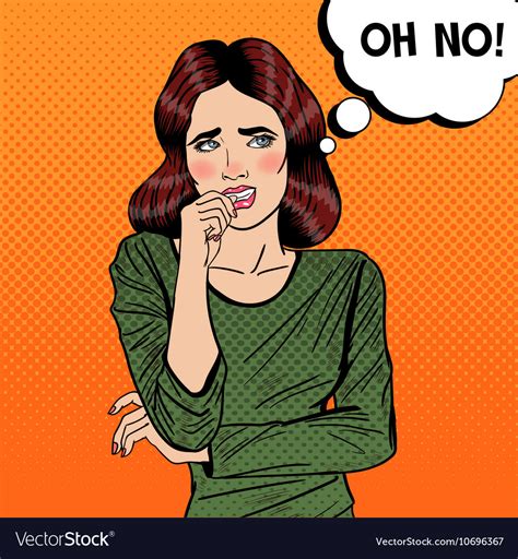 Nervous Pop Art Young Woman Biting Her Nails Vector Image