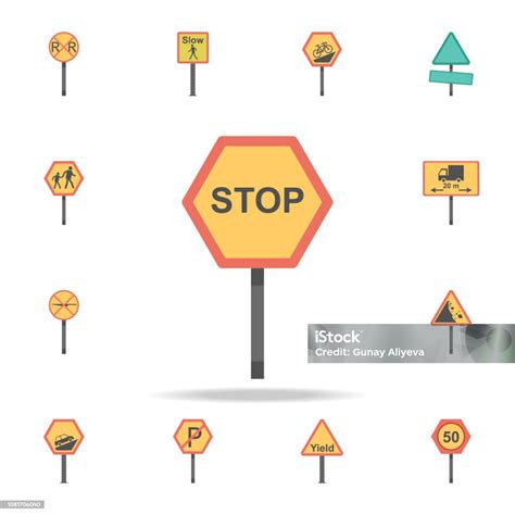 Vetores De Sinal De Stop Ícone Colorido Detalhadas De Conjunto De