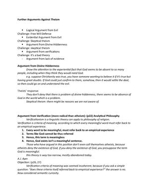 PHIL 347 Lecture Notes Philosophy Of Religion Phil Of Religion PHIL