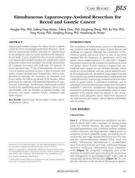 Pdf Simultaneous Laparoscopy Assisted Resection For Rectal And Gastric Cancer