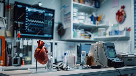 A Clean And Professional Cardiologists Office With Medical Equipment Like An Ecg Machine A