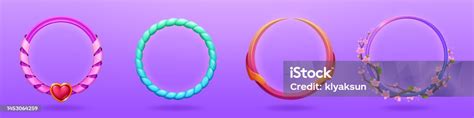Round Ui Game Avatar Frames Fantasy Borders Set Stock Illustration