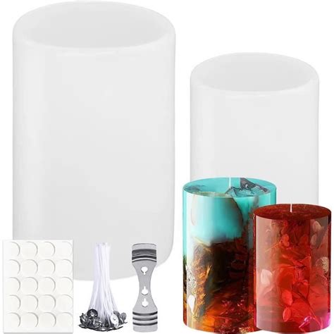 Lot de 2 Moule à Bougie en Silicone Bougies Moules Cyliniques DIY