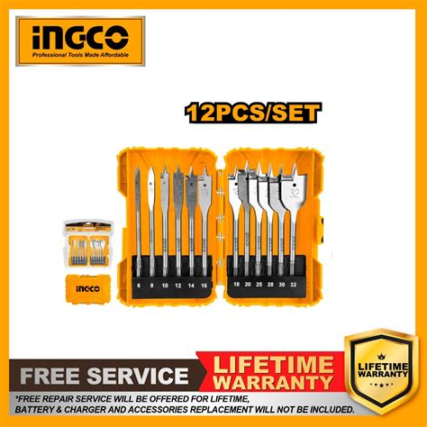 Ingco 12pcs Flat Wood Drill Bits Set Akdl1201 Shopee Malaysia