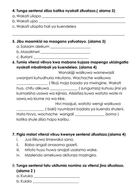 Grade 7 Kiswahili Term 1 Opener Exam 2024 1966