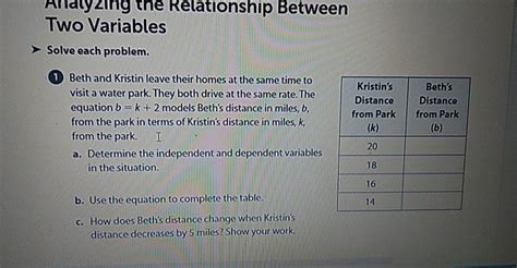 anatyzing the relationship between two variables solve each problem 1