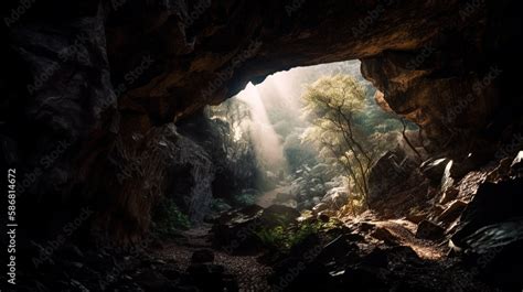 Light At The End Of A Tunnel Shining Light Through Dark Tunnel Cave In