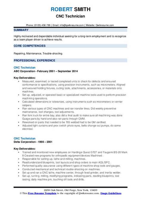 10 Cnc Technician Resume Samples And Templates For 2025 10 Cnc Technician Resume Samples And Templates For 2025