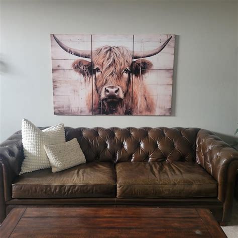 Highland Cow Canvas Wall Art Cow Painting Print Wooden Background