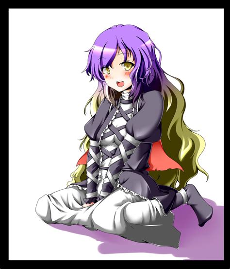 Safebooru Between Legs Blush Border Gradient Hair Hand Between Legs