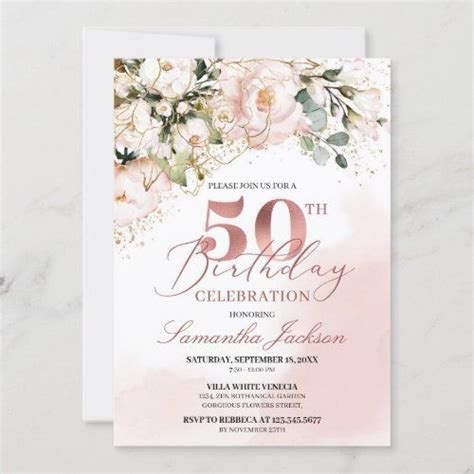 Blush Pink Gold Floral 90th Birthday Party Invitat Artofit