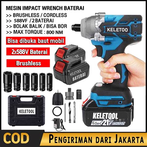 Jual Kunci Impact Wrench Tanpa Kabel 800nm Bor Impact Serbaguna Dengan