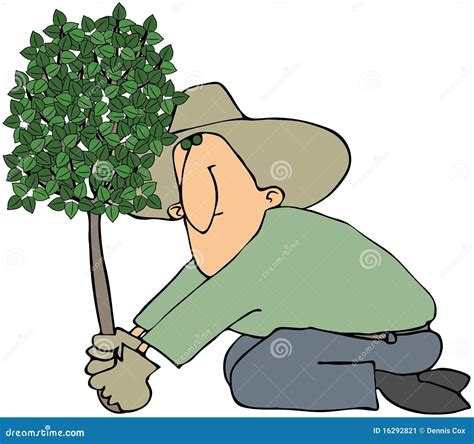 Mens Die Een Boom Plant Stock Illustratie Illustration Of Beeldverhaal